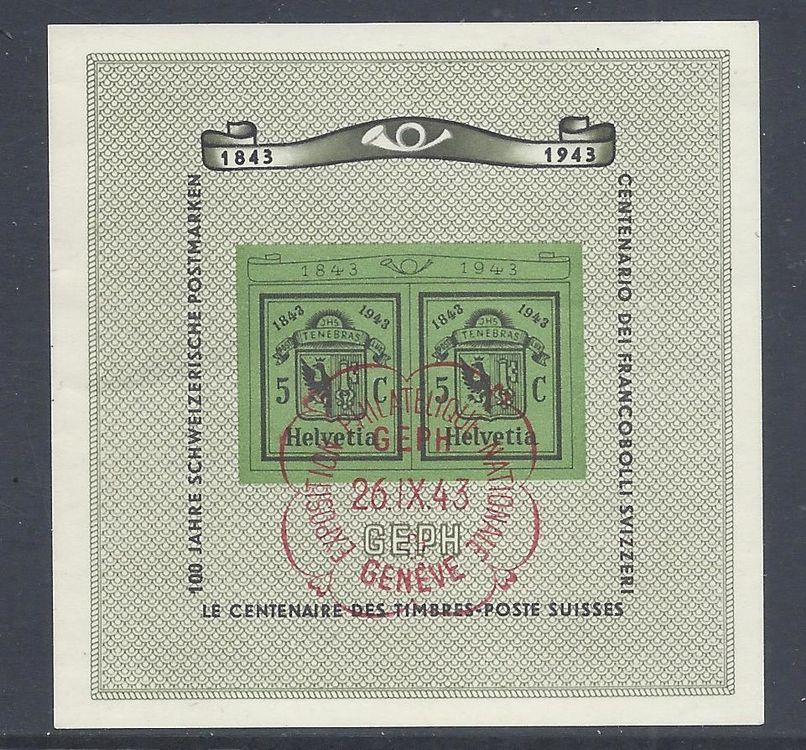 1943 : Genfer Block W18 - mit Gummi (Gebraucht) in Gümligen für CHF 10 – mit Lieferung auf ...