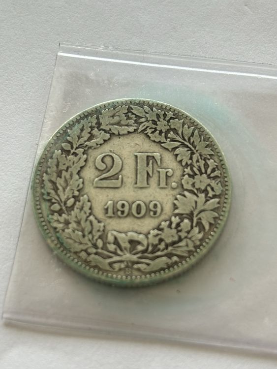 Silbermünze Helvetia 2 Fr. 1909 Schweiz Swiss (Gebraucht) in Langnau am Albis für CHF 6.5 – mit ...