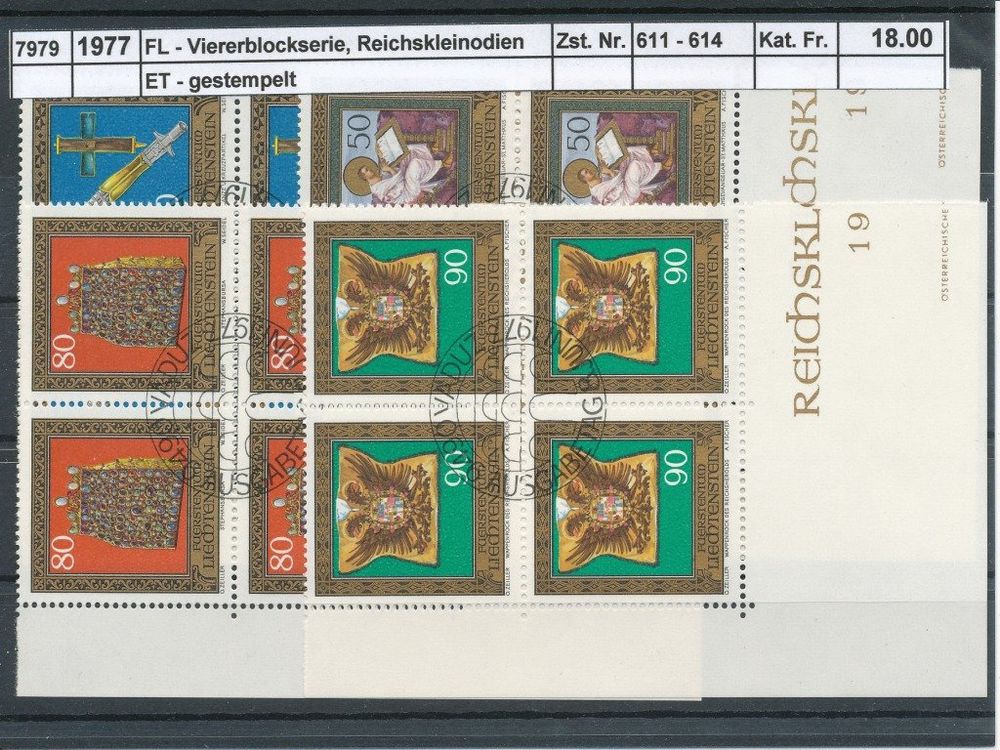 1977 Liechtenstein, Reichskleinodien III - Viererblock (Gebraucht) in Winterthur für CHF 2.8 ...
