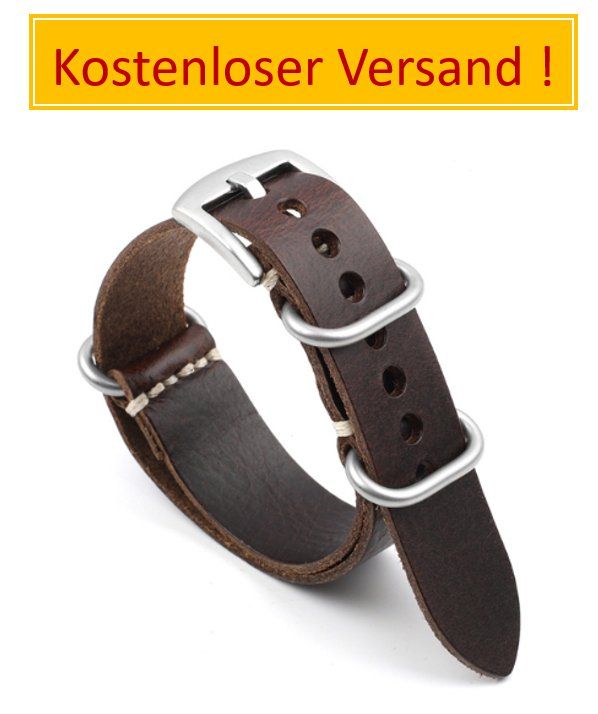 Leder - Rind/glatt - Nato Uhrenarmband 22 mm breit - braun (Neu und ...
