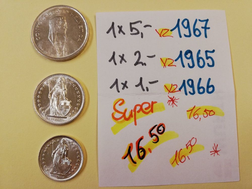 Schweizer Silbermünzen 5Fr/2Fr/1Fr (Gebraucht) in Engi für CHF 18.5 – mit Lieferung auf Ricardo ...