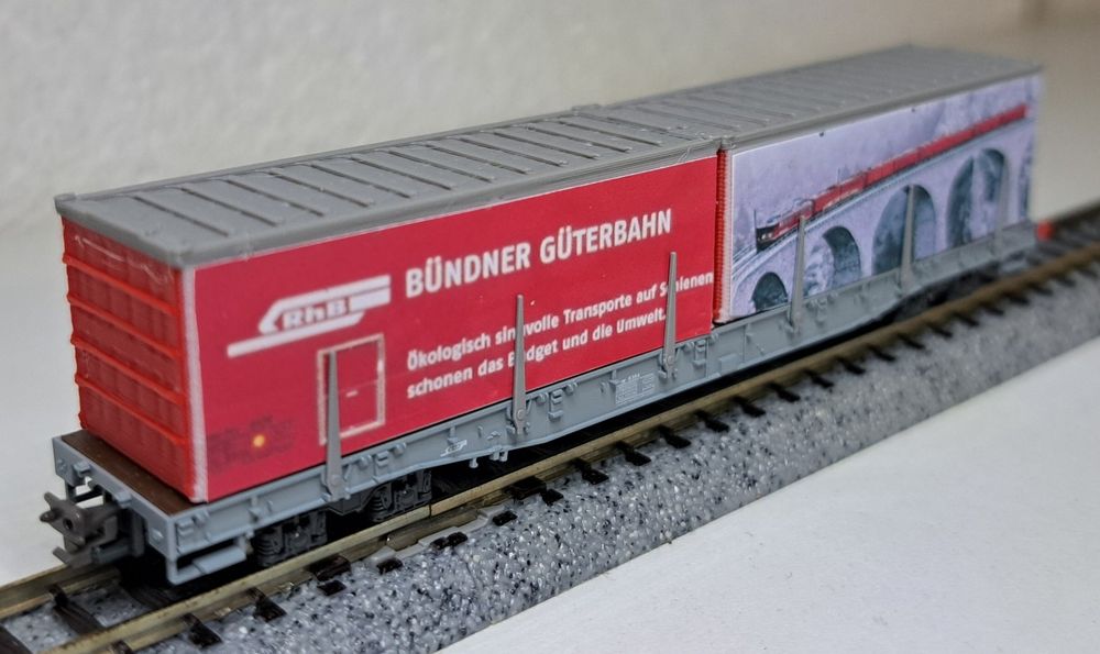 RhB Güterwagen mit 2 Container Bündner Güterbahn Spur N (Neuf (Voir ...