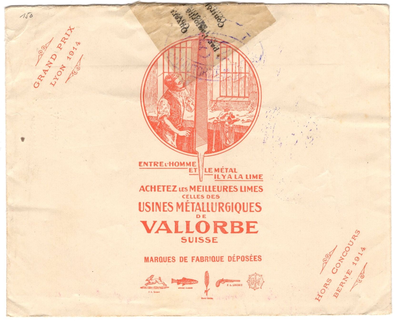 Perfin U.V. auf Zensur-Beleg von VALLORBE nach MONTBELIARD (Gebraucht ...