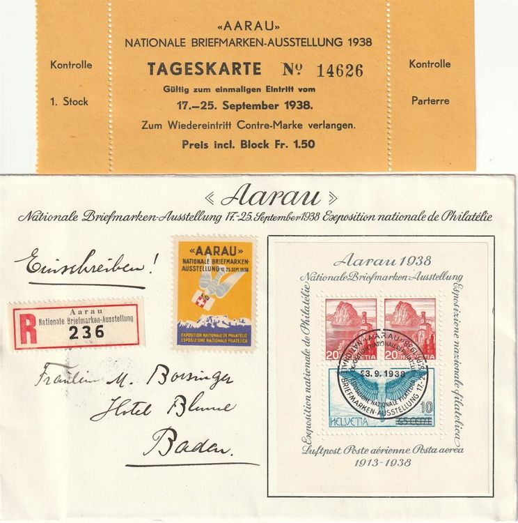 Aarau Block 1938, mit Vignette u E-Karte (Gebraucht) in Turgi für CHF 9 – mit Lieferung auf ...