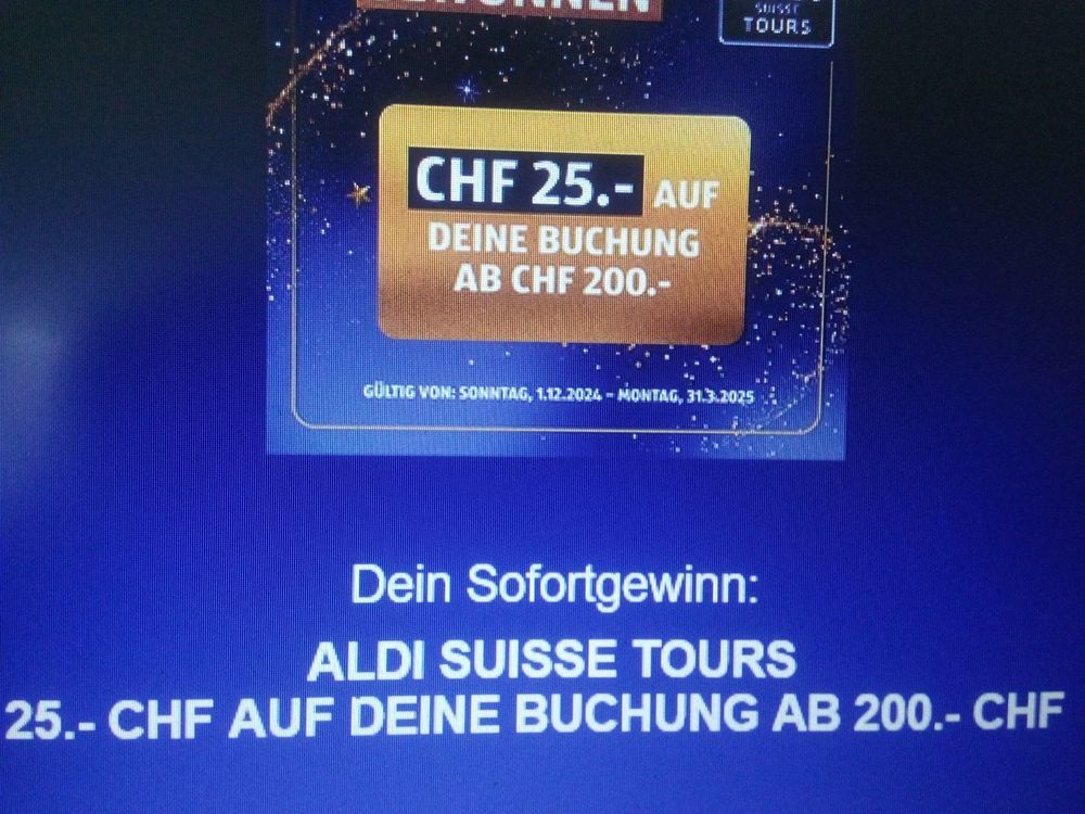 Reisegutschein, Aldi Suisse Tours, CHF 25.- (Neu (gemäss Beschreibung ...
