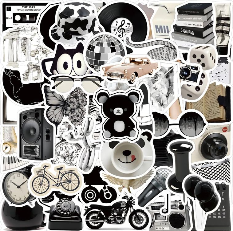 120 Stk. Sticker Aufkleber - Vintage Schwarz & Weiss (Neu und ...