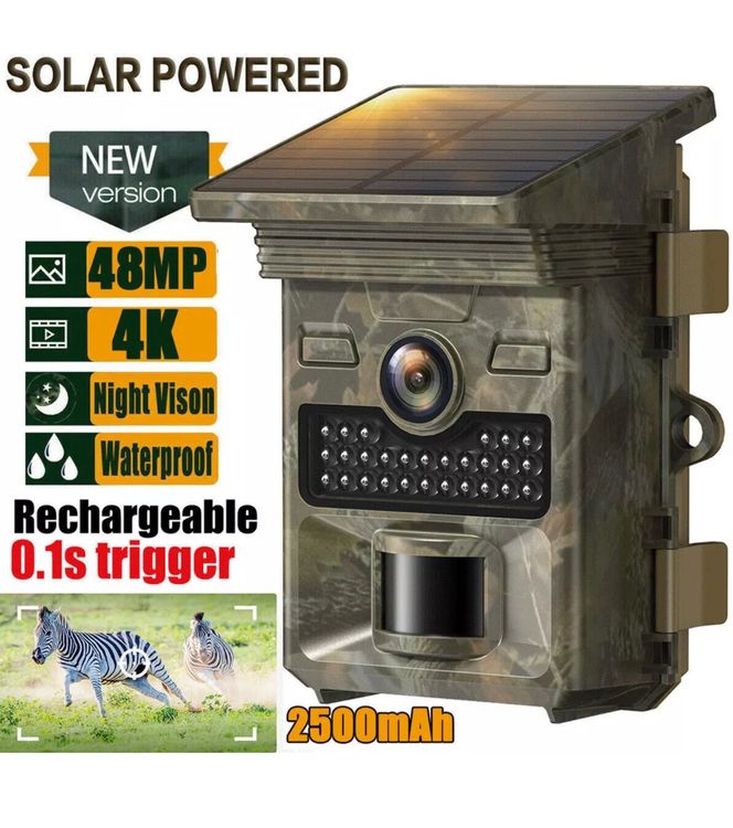 + Solar Wildkamera 48MP 4K HD Jagdkamera mit IR Nachtsicht (Neu und ...