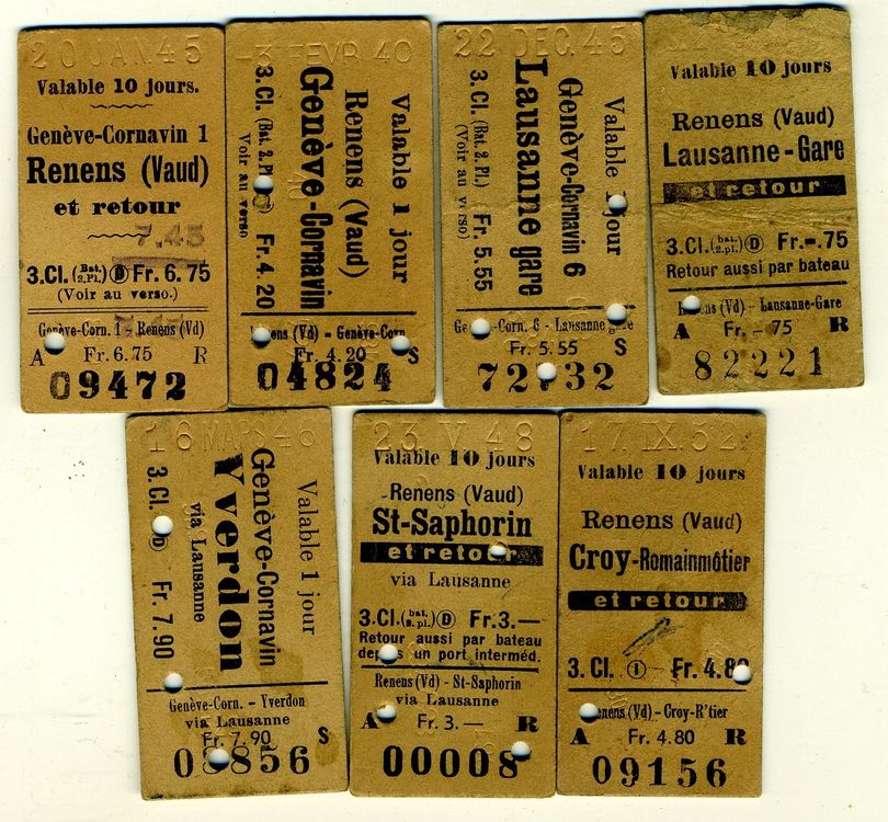 7 billets Edmondson années 1940-50. 3.Kl. SBB-CFF | Kaufen auf Ricardo