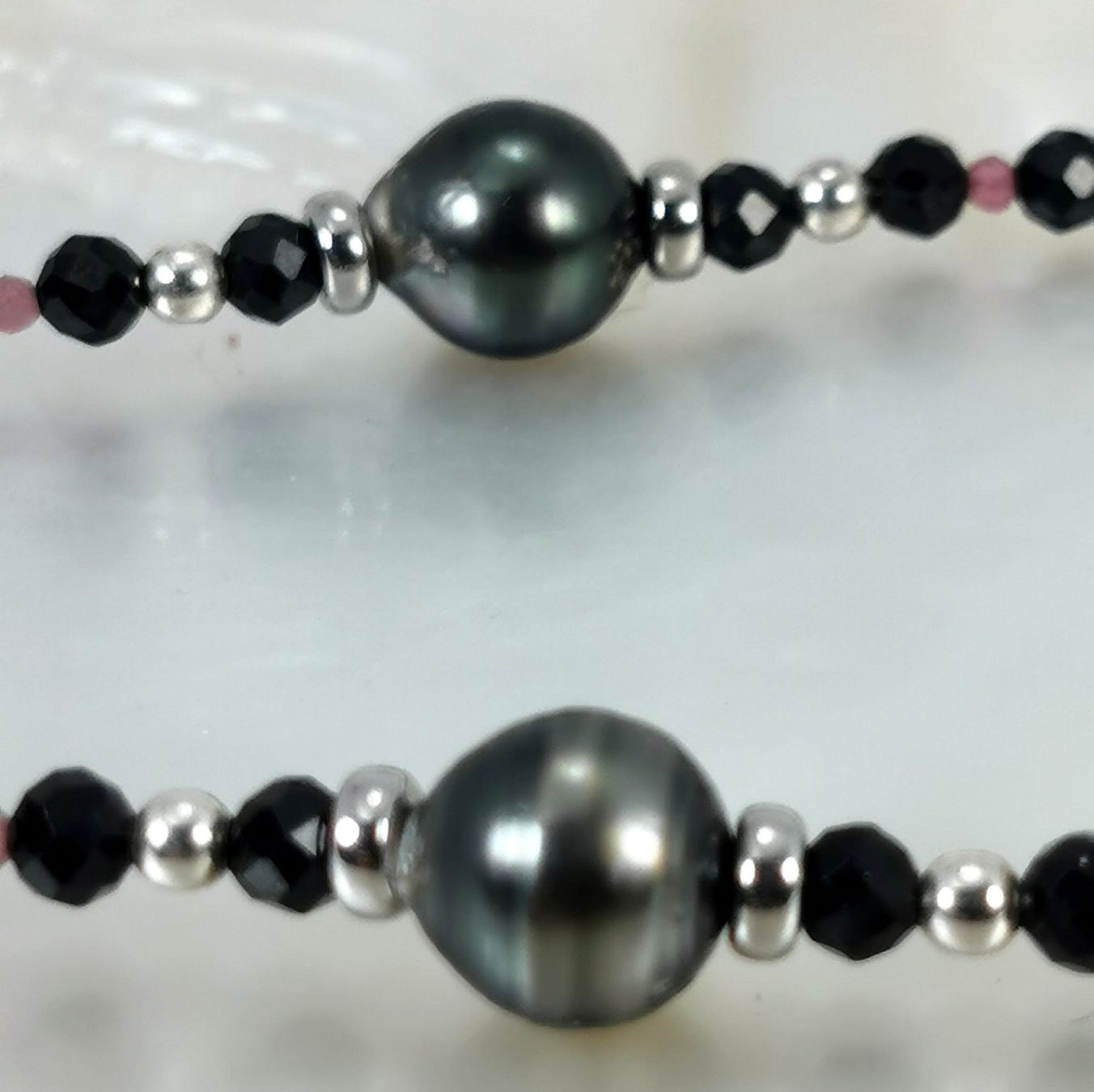 Collier perles de Tahiti BQ - Spinelles noir et rouge Ag925 (Neu ...