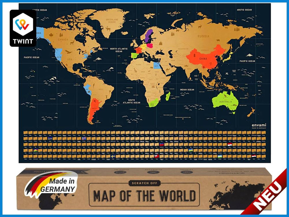 Weltkarte zum Rubbeln Gold 68x43 cm 250 Flaggen (Neu und originalverpackt) in Develier für CHF ...