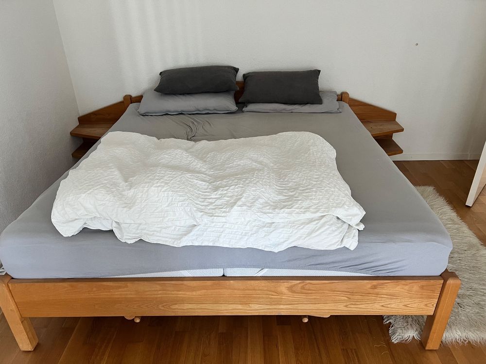 Bett Eiche Holz mit Liegesystem Sonderlänge 190cm (Gebraucht) in ...