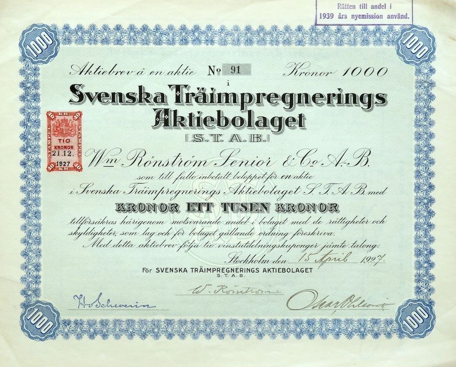 Svenska Träimpregnerings AG, Stockholm - 1927 (Gebraucht) in Solothurn ...