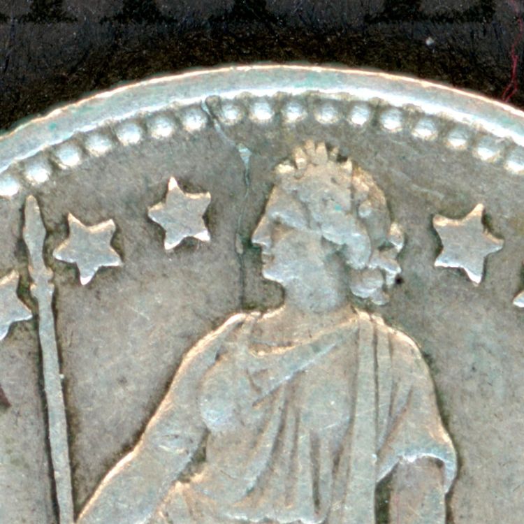 CHF___1.00 1946 -vz Abart (Stempelriss beim Kopf) 1 Franken (Gebraucht) in Widnau für CHF 50 ...