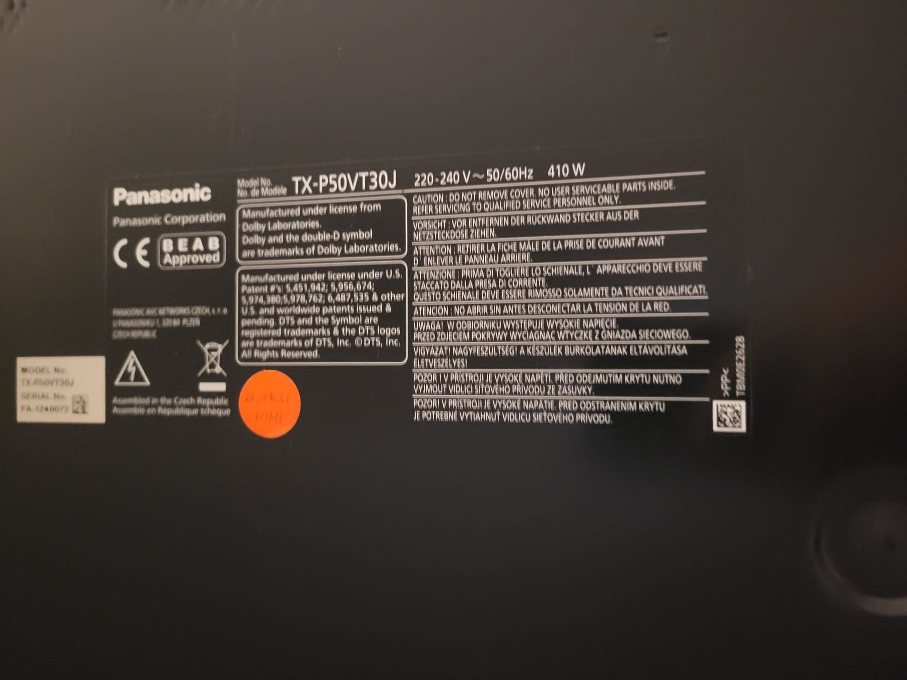 Panasonic 50 Zoll Plasma TV TX-P50VT30 – Full HD (Gebraucht) in Arbon ...