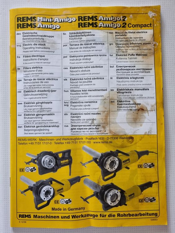REMS AMIGO 2 ELEKTRISCHE GEWINDESCHNEIDKLUPPE | Kaufen auf Ricardo
