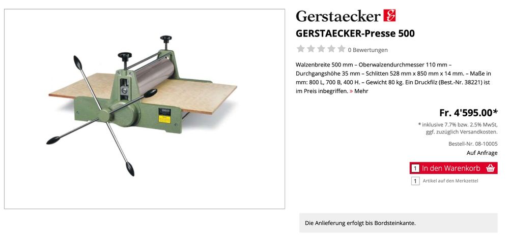 Druckerpresse Walzenpresse Presse Drucker (Gebraucht) in Heimberg für ...