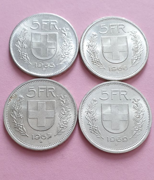 4 X 5 FRANKEN SILBERMÜNZE 1965 + 1966 + 1967 + 1969 TOP | Kaufen auf Ricardo