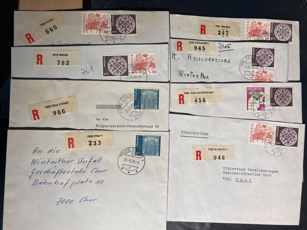 Schweiz 8 R-Briefe mit unterschiedlicher Herkunft (Gebraucht) in Liestal für CHF 2 – mit ...