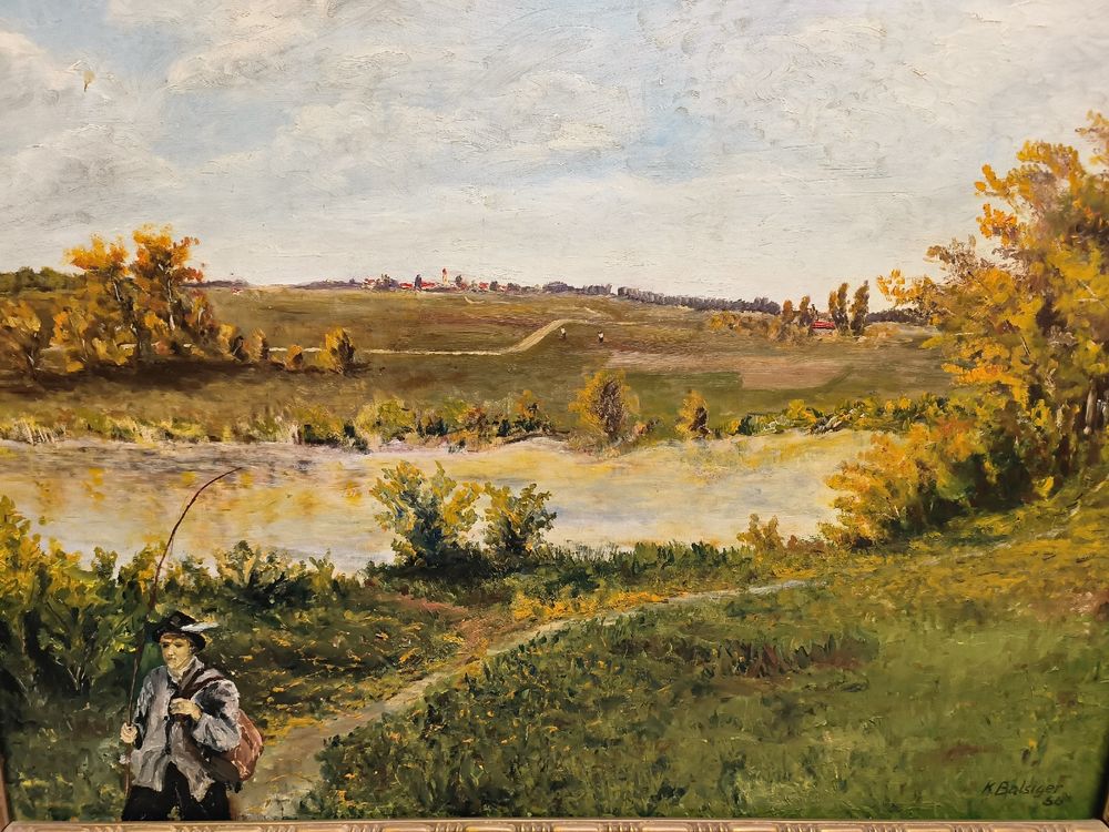 Gemälde K. Balsiger, Fischer am Fluss, signiert 1956 (Gebraucht) in ...