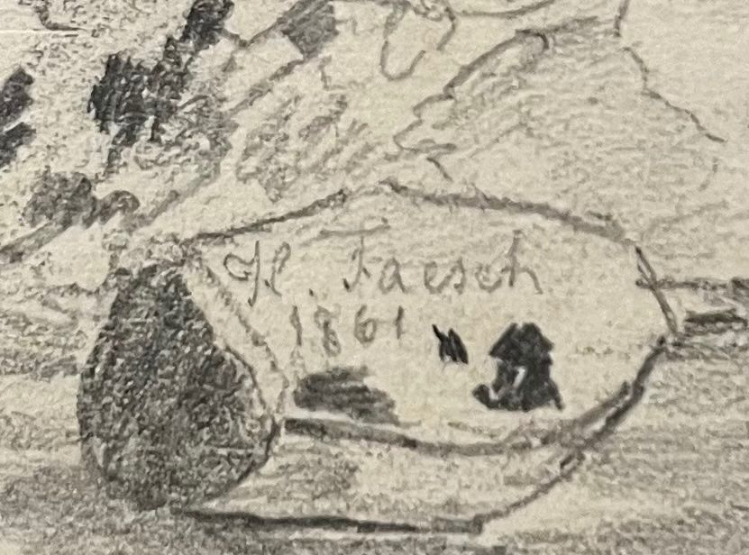 Antike Zeichnung mit Brücke aus 1861 Signiert | Kaufen auf Ricardo