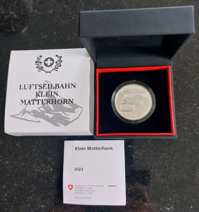 20 Franken 2023 Silber pp Luftseilbahn Klein Matterhorn Box (Neu (gemäss Beschreibung)) in Arch ...