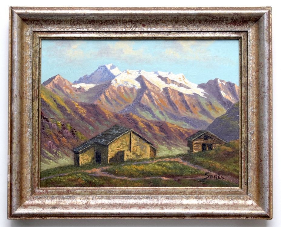 Walliser Alpen Monte Leone sign Berge Simplon Brig Ölgemälde (Gebraucht ...