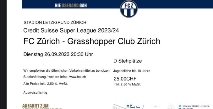 FCZ- GC Match tickets | Kaufen auf Ricardo