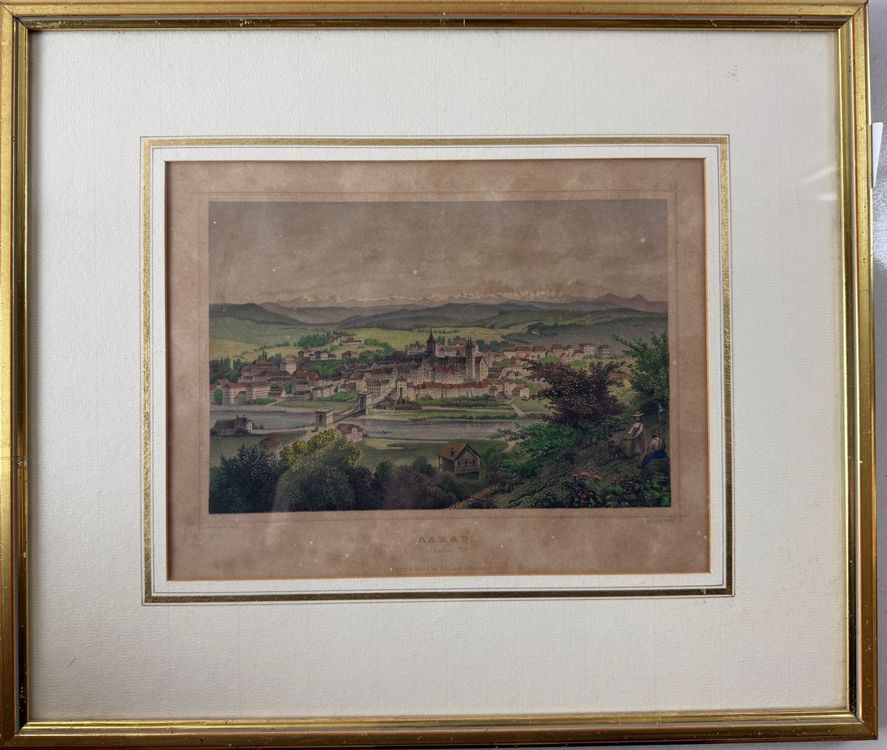 Antiker Aarau Altkoloruierter stich gerahmt | Kaufen auf Ricardo