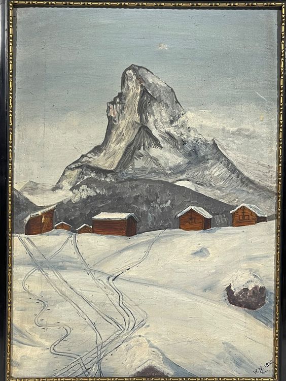 30er Jahre Matterhorn Winterlandschaft Gemälde monogrammiert | Kaufen ...