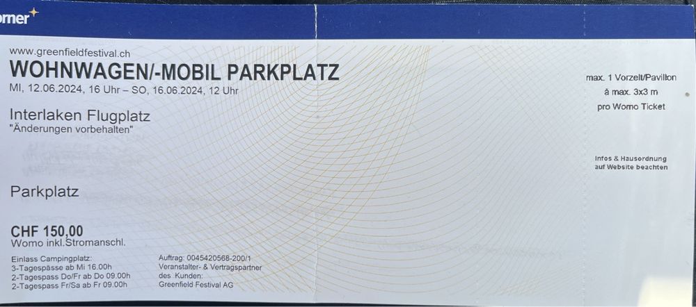 Womo Ticket Greenfield | Kaufen auf Ricardo