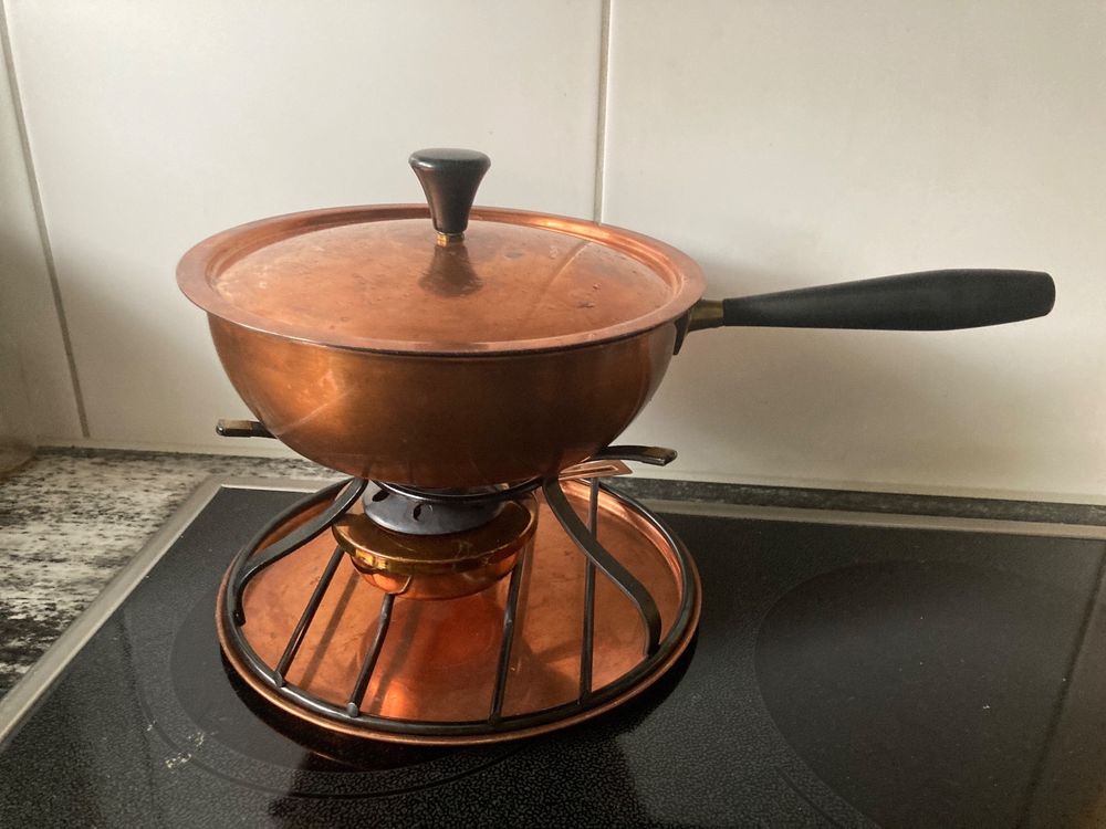 Massives Caquelon aus Kupfer mit Rechaud und Deckel SPRING (Gebraucht ...