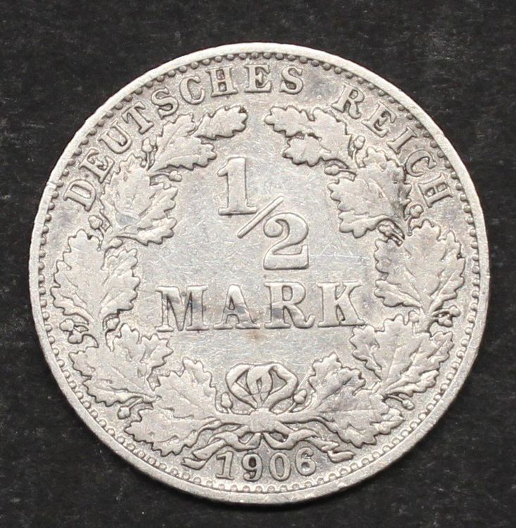 1906 Deutsches Reich, 1/2 Mark-Münze, Silber (Gebraucht) in Herznach ...