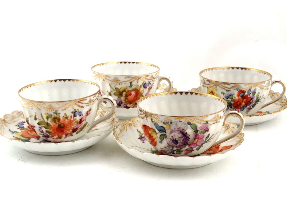 4 tasses thé café Saxe Nymphenburg Peint main Handgemalt (Gebraucht) in ...