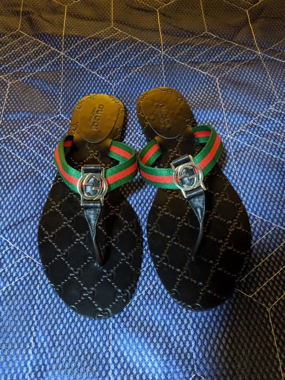Gucci Black Vintage Web Interlocking Gg Flat Sandals Sandale | Kaufen ...
