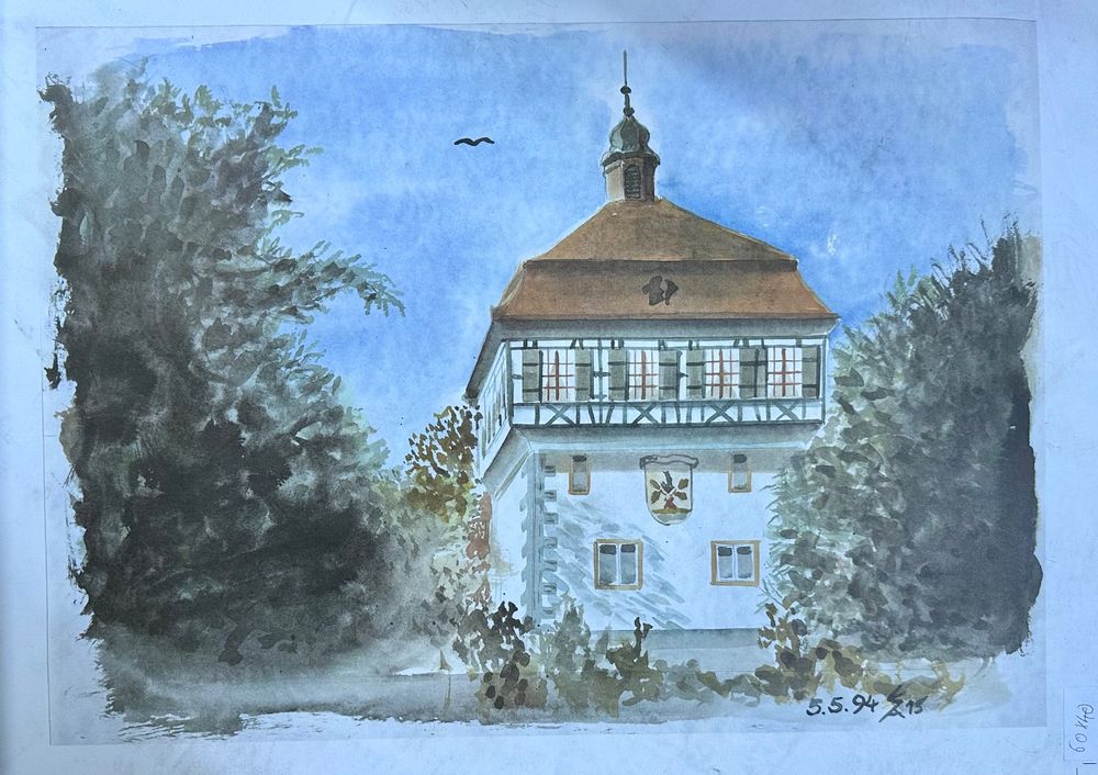 Interessante Kirche Aquarell Gemälde von E.A, 60x40 cm | Kaufen auf Ricardo
