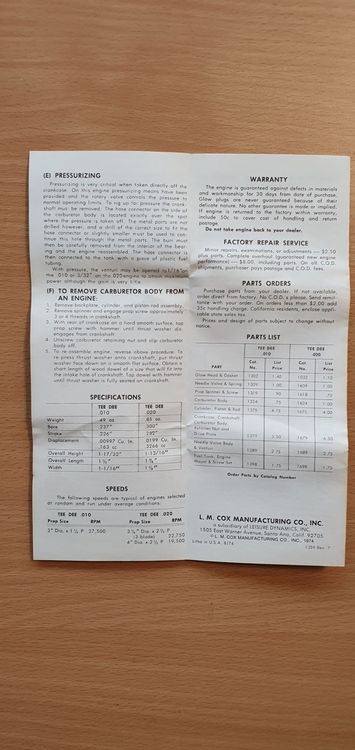 Modellmotor COX Tee-Dee .020 No. 160 (Neu (gemäss Beschreibung)) in Grosswangen für CHF 74 – mit ...