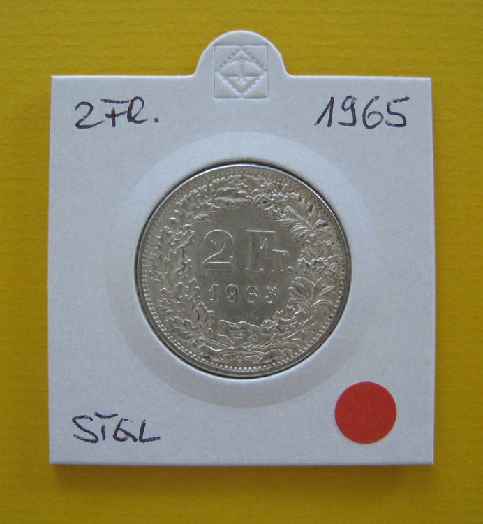2 Franken 1965, stempelglanz ( Silber / rote Markierung ) (Gebraucht) in Alpnach-Dorf für CHF 12 ...