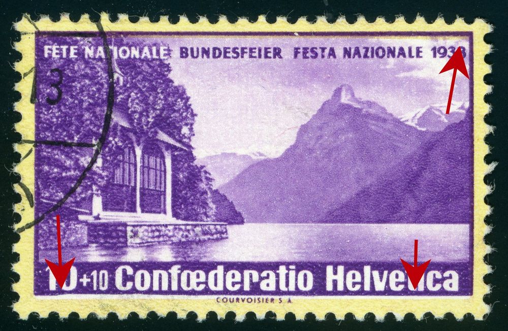 Abart: PP B1y / By1.1.03 Gelbdruck verschoben, 1938 (Gebraucht) in Goldswil für CHF 9 – mit ...