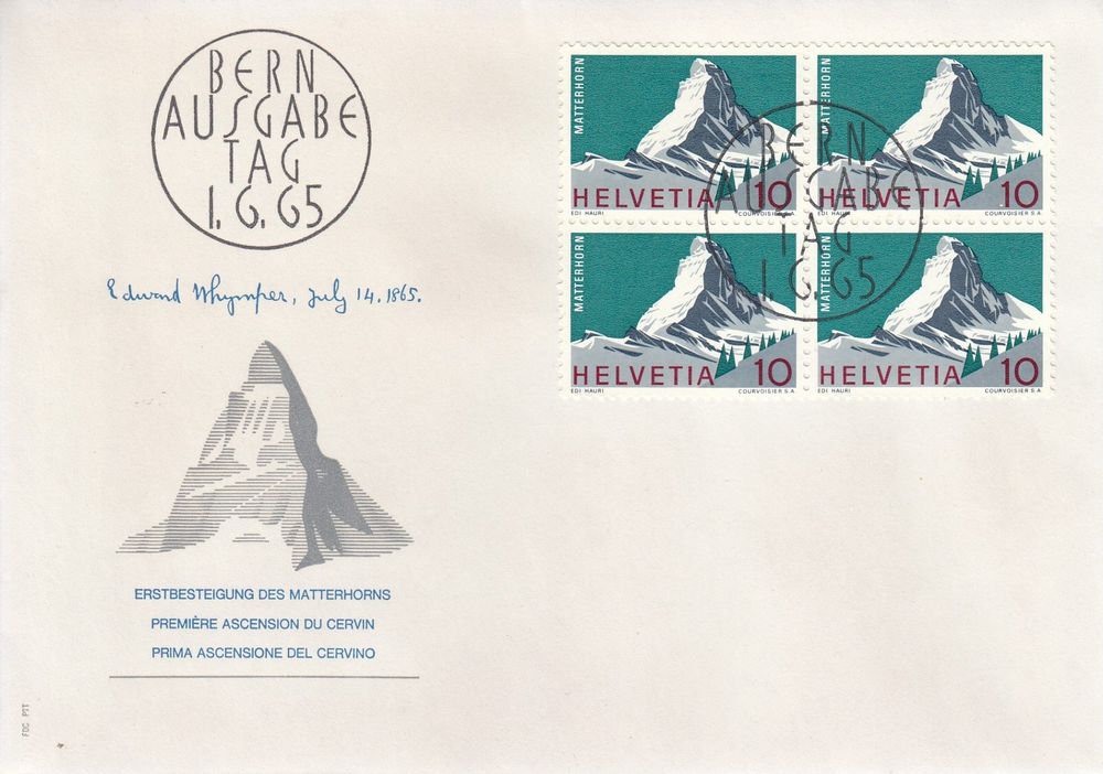 1965 Erstbesteigung Matterhorn 2 FDC 4-er Block | Kaufen auf Ricardo