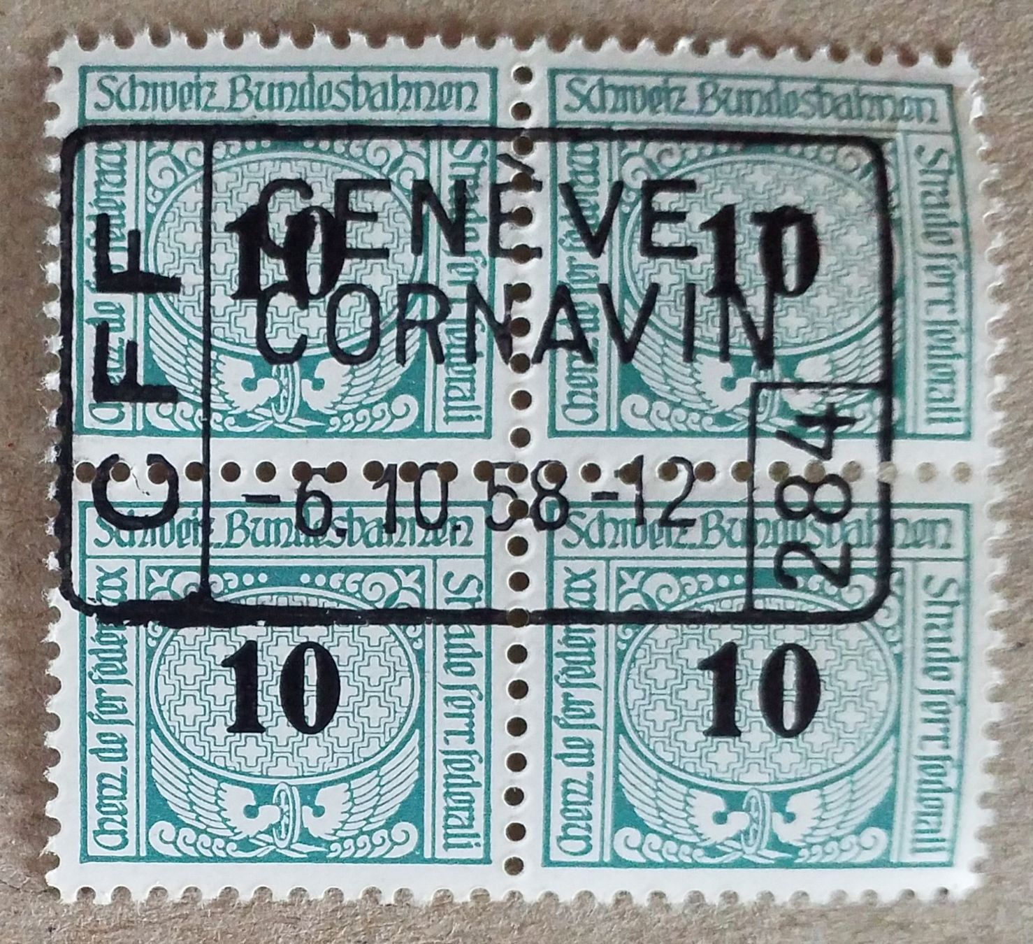 MA144) 10Rp Eisenbahnmarken 4-Block Zentrumstempel Genefe (Neu (gemäss ...