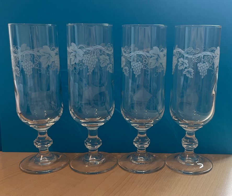 4 Sektgläser, verziert mit Rebe und Trauben, Luminarc | Kaufen auf Ricardo