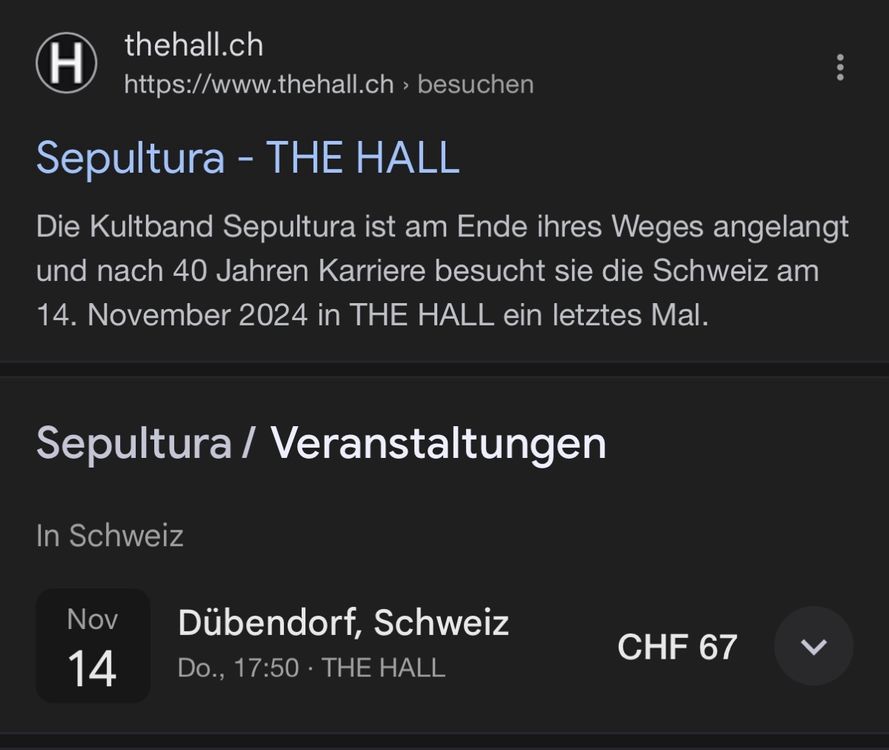 Sepultura Abschiedskonzert The Hall Dübendorf (Neu und originalverpackt) in Glattpark(Opfikon ...