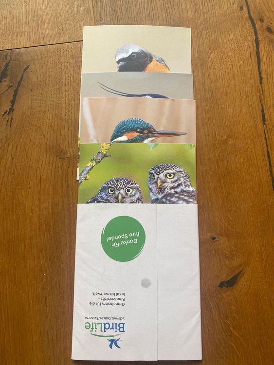 4 Vogelkarten von Birdlife und 1 Post-it von der Vogelwarte (Neu und ...