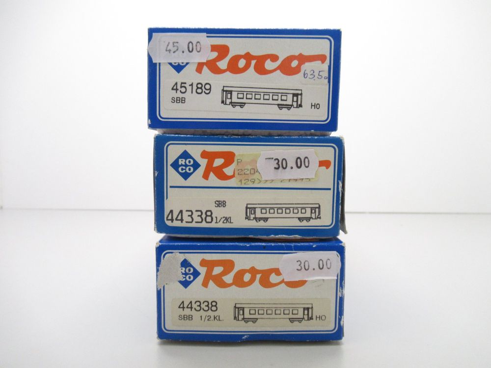 Roco 45189+2x 44338 Personenw. 1./2.Kl. +Packwagen DC GS H0 (Gebraucht ...