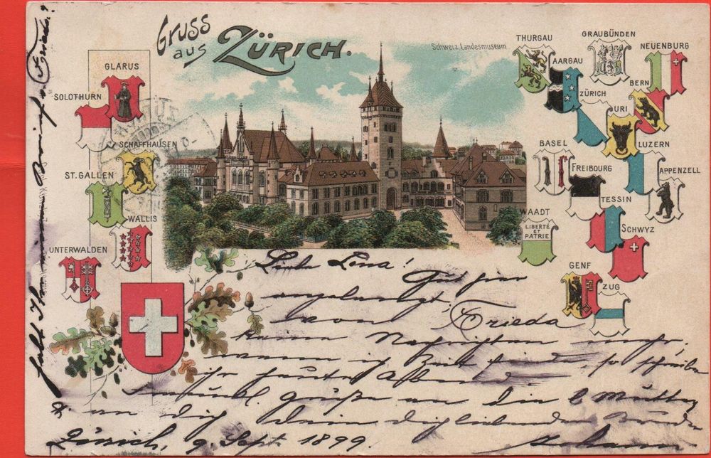 Wappen-LITHO Gruss aus ZÜRICH 1899 Schweiz. Landesmuseum | Kaufen auf Ricardo