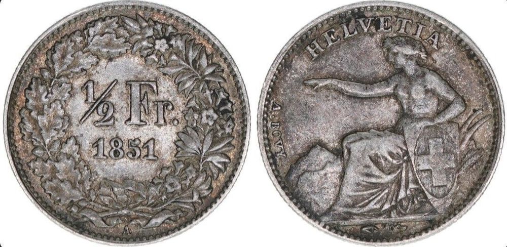 50 Rappen Centimes 1851 (Gebraucht) in Meyrin für CHF 75 – mit Lieferung auf Ricardo kaufen