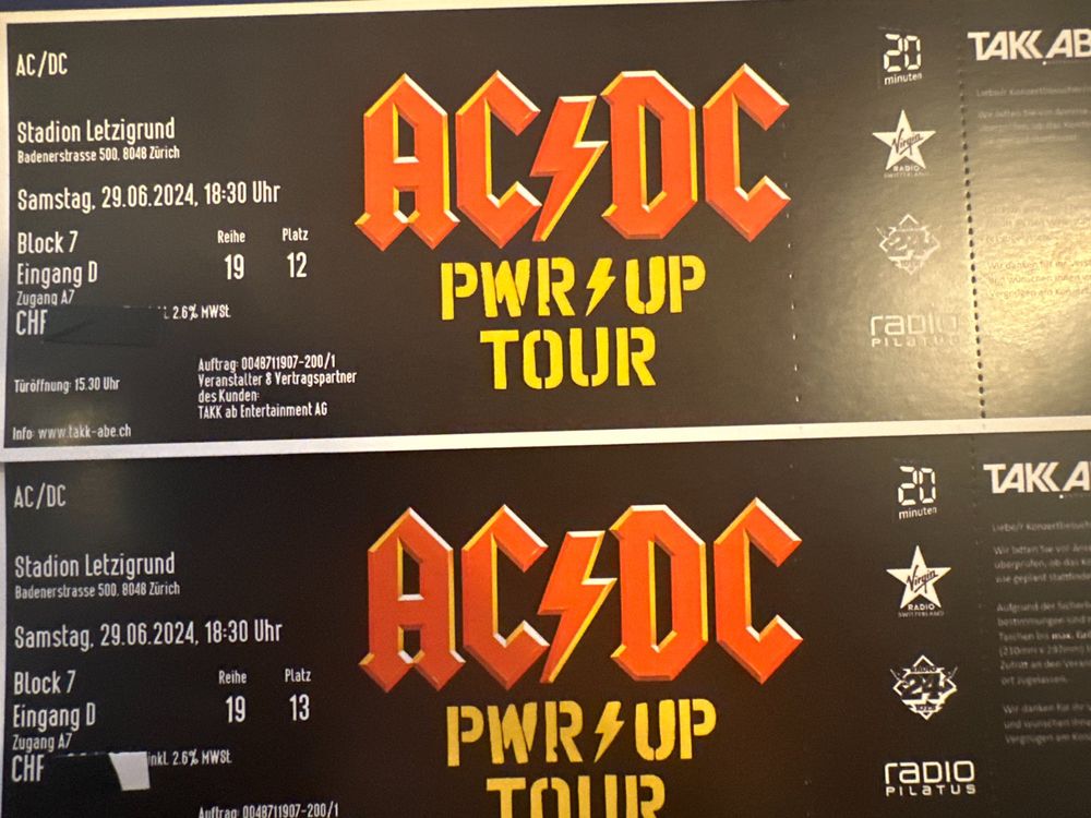 2 AC/DC tickets Zürich | Kaufen auf Ricardo