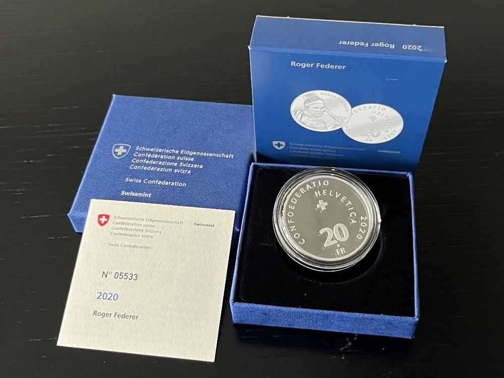 20 Franken 2020 Gedenkmünze Roger Federer PP (Neu und originalverpackt) in Tägerwilen für CHF 79 ...