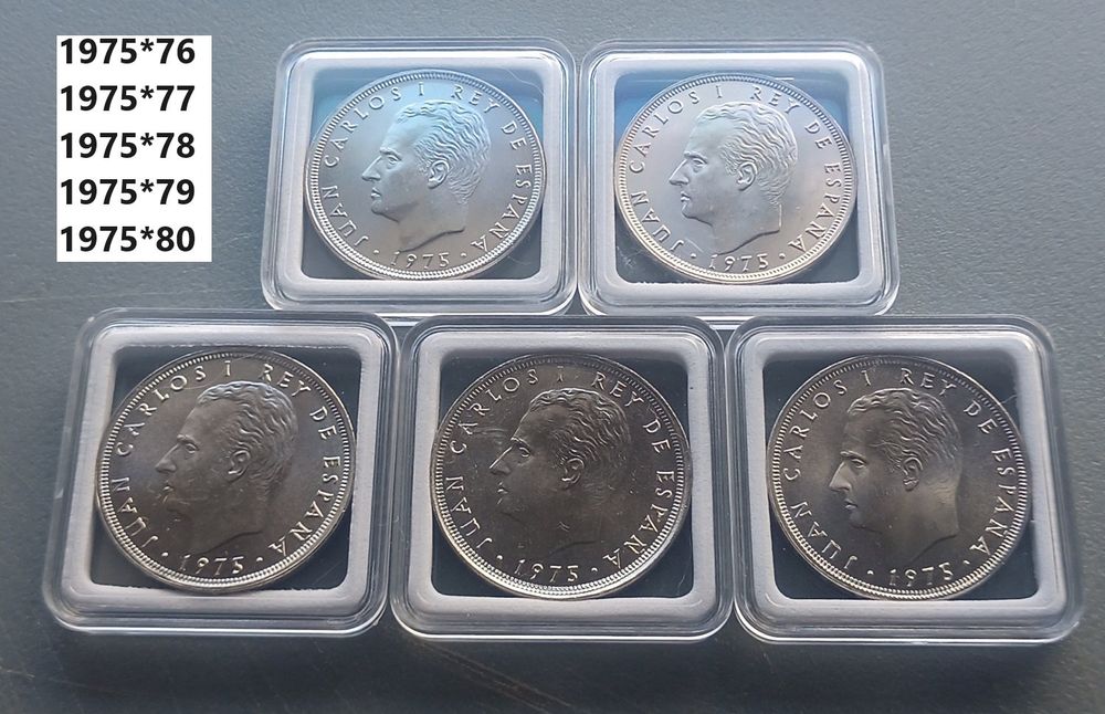 SPANIEN - 25 PESETAS 1975*80 bis 1984, KOMPLETT IN KAPSEL (Neu (gemäss Beschreibung)) in Tobel ...