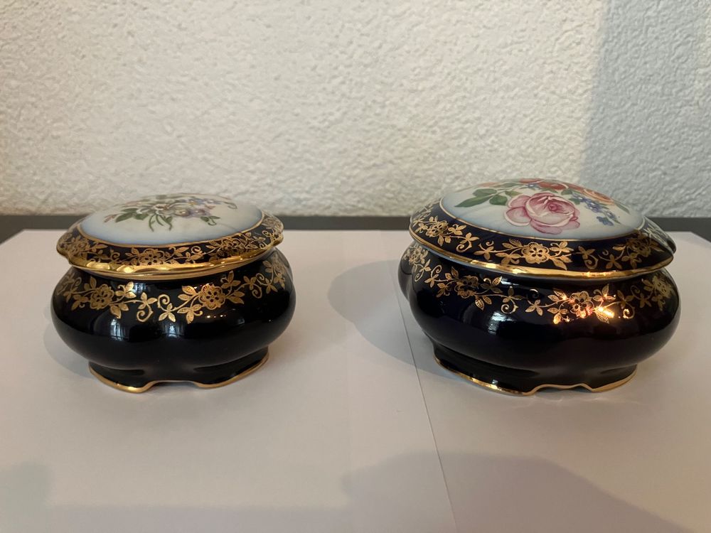 2x Antike Dose blau Gold Dekor Vintage / Salbentopf (Gebraucht) in ...